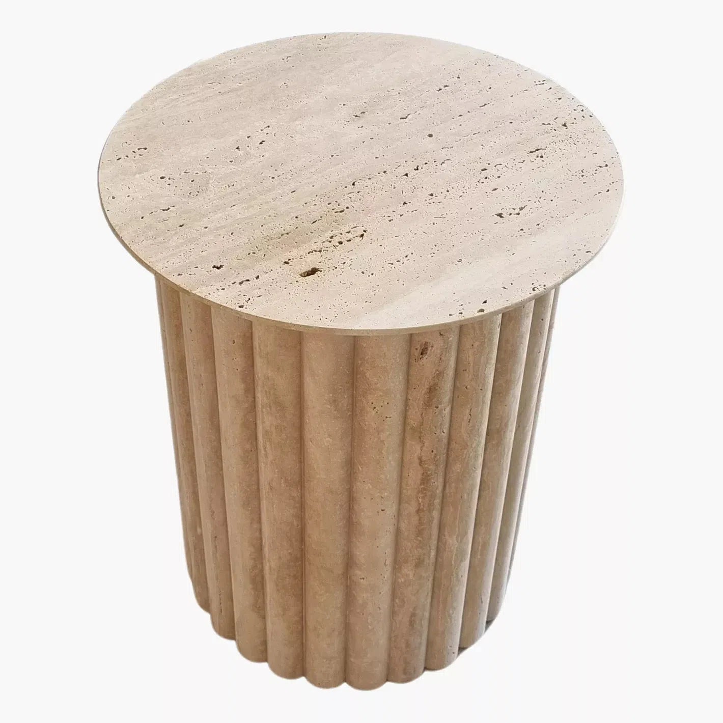 SET OF 2 ROUND TRAVERTINE SIDE TABLES – CASA DI ANDI